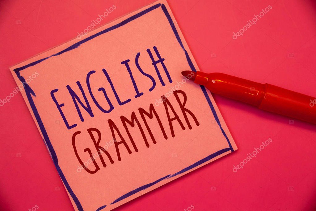 Nota de escritura que muestra la gramática inglesa. Exposición de fotos ...