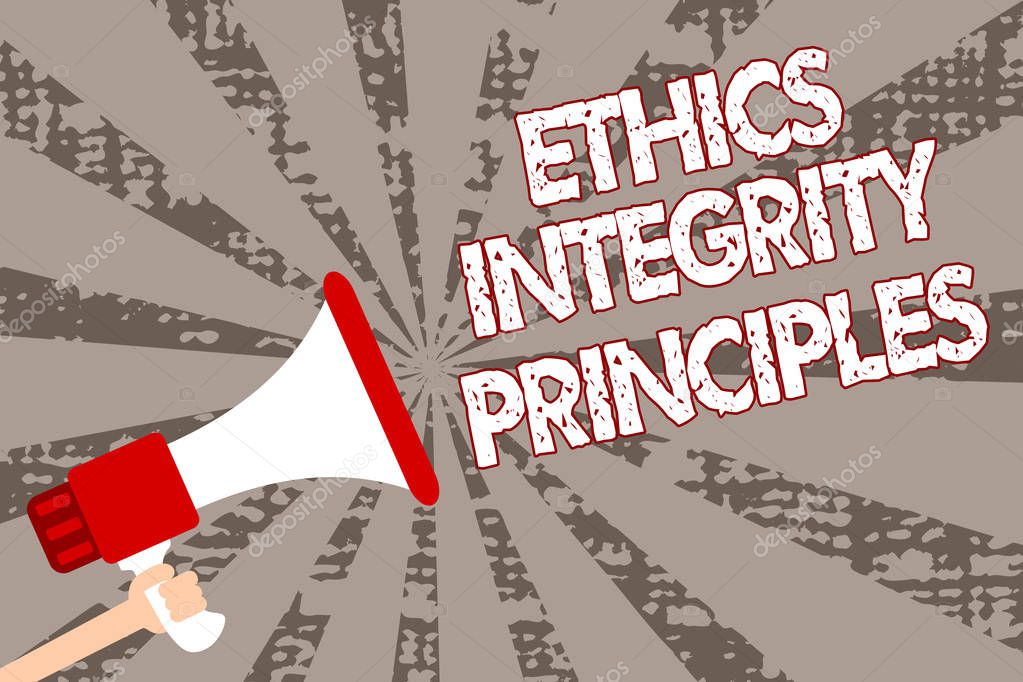 Signo de texto que muestra los principios de integridad ética. Calidad ...