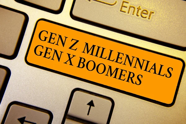Text sign showing Gen Z Millennials Gen X Boomers. Conceptual photo ...