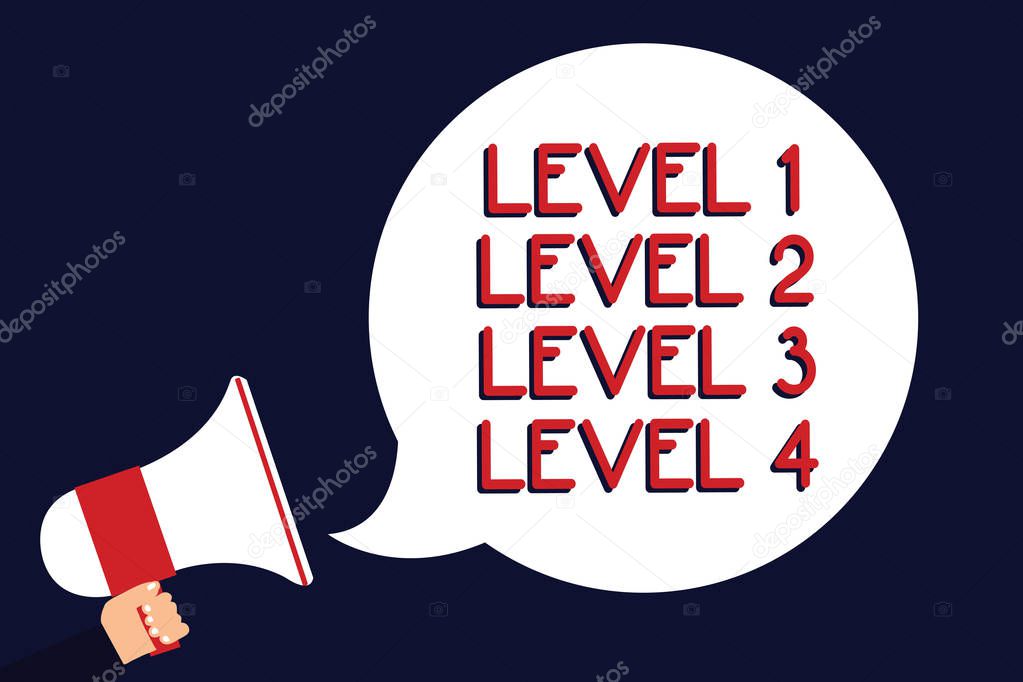 Nota de escritura que muestra Nivel 1 Nivel 2 Nivel 3 Nivel 4. Foto de ...