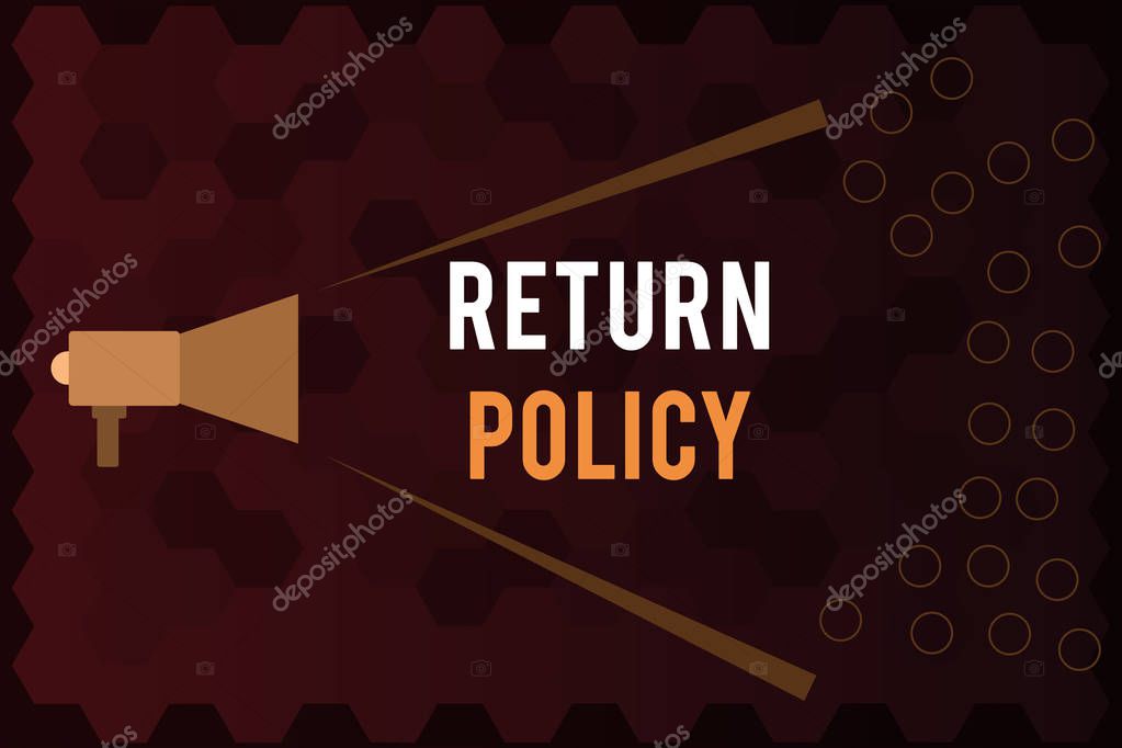 Texto de escritura a mano Política de devolución. Concepto que significa Reembolso Tributario ...