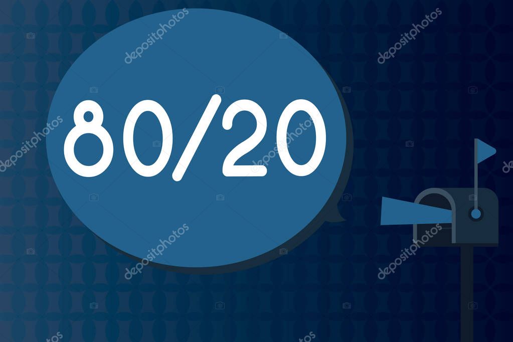Signo de texto que muestra 80 20. Foto conceptual Pareto principio de ...