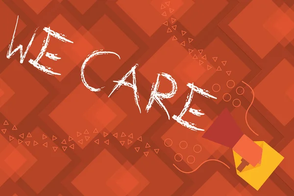Conceptual hand writing showing We Care. Business photo text Care taken ...