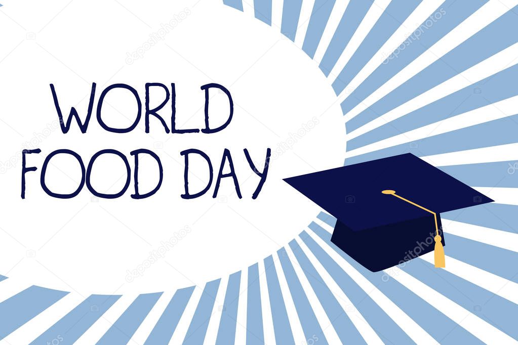 Signo de texto que muestra el Día Mundial de la Alimentación. Foto ...