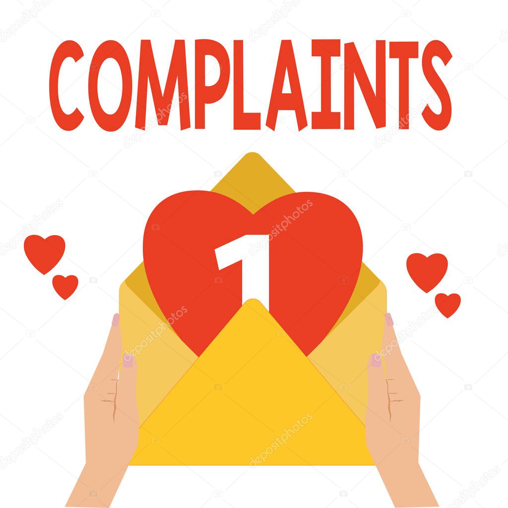 Texto de escritura de palabras Quejas. Concepto empresarial para la ...