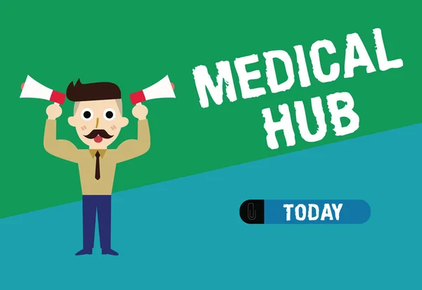 Handwriting text writing Medical Hub. Concept meaning Common connection ...