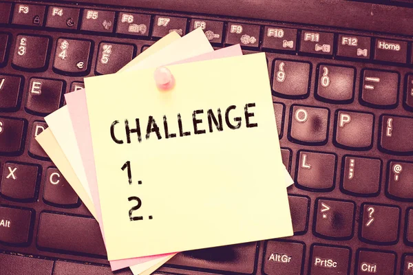 Conceptual hand writing showing Challenge. Business photo text call to ...