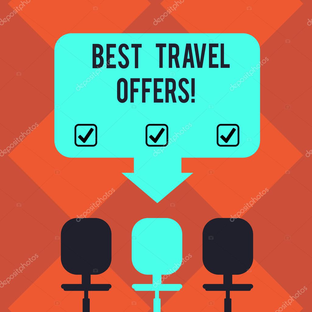 Texto de la escritura Las mejores ofertas de viaje. Concepto que ...