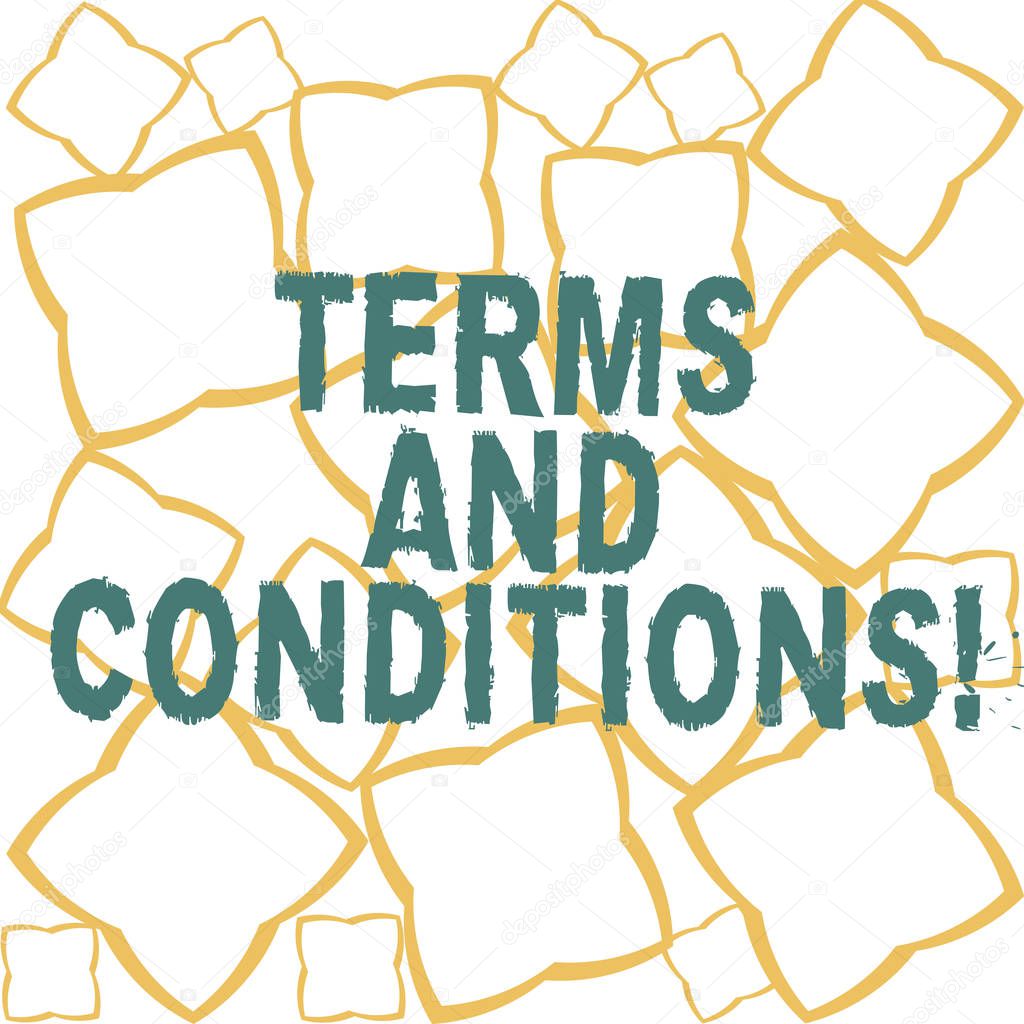 Texto manuscrito Términos y condiciones. Concepto que significa detallar las reglas que se ...