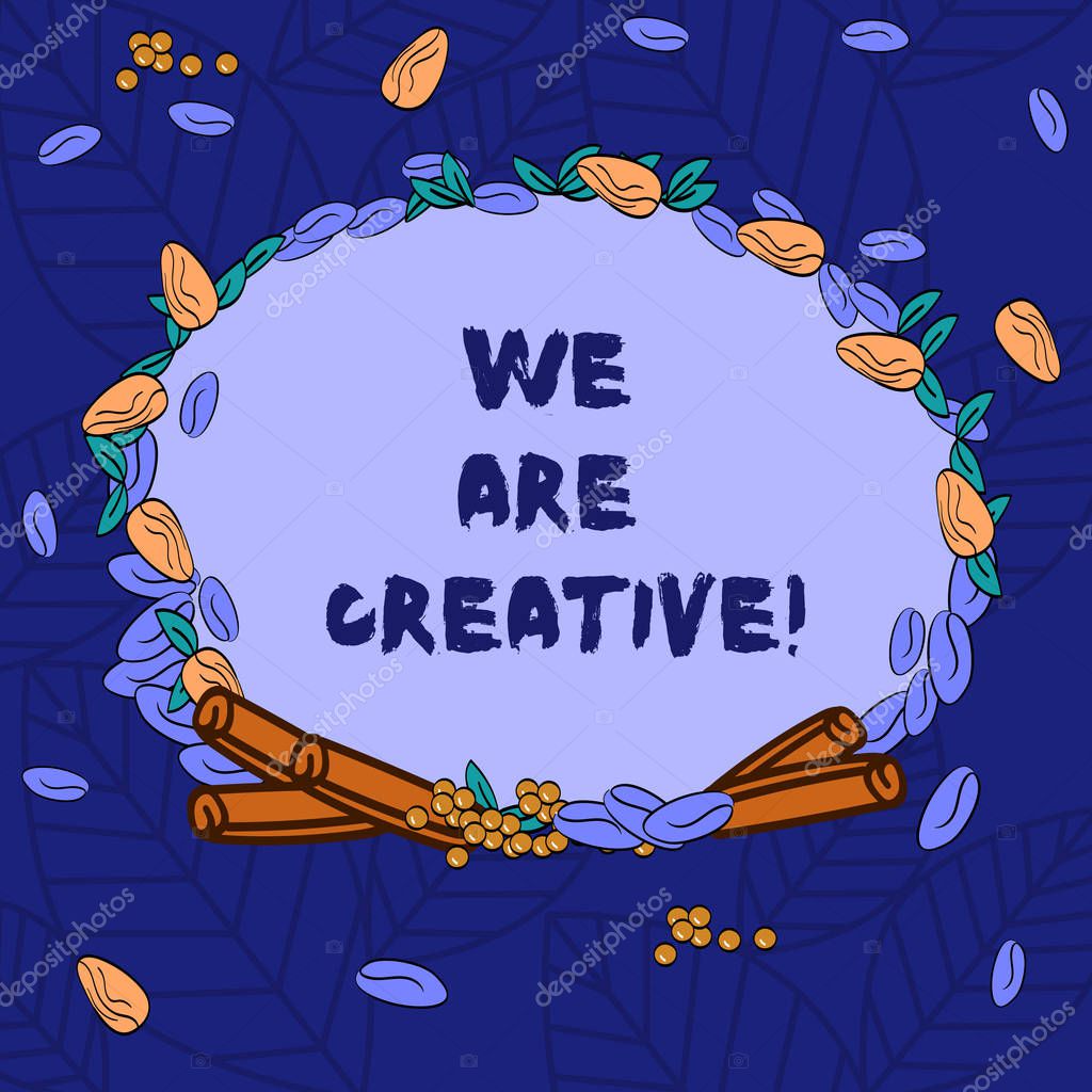 Texto de escritura de palabras Somos creativos. Concepto de negocio ...