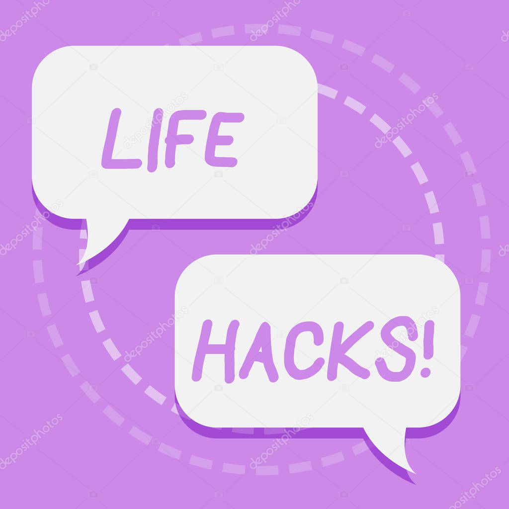 Escritura de texto a mano Life Hacks. Concepto significado técnica ...