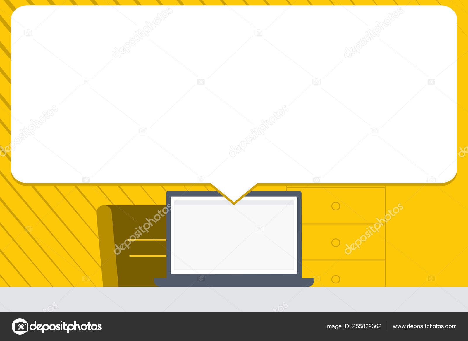 Illustration of Blank Huge Rectangular Speech Bubble Over Laptop. White ...