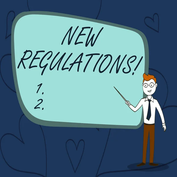 Text sign showing New Regulations. Conceptual photo rules made ...