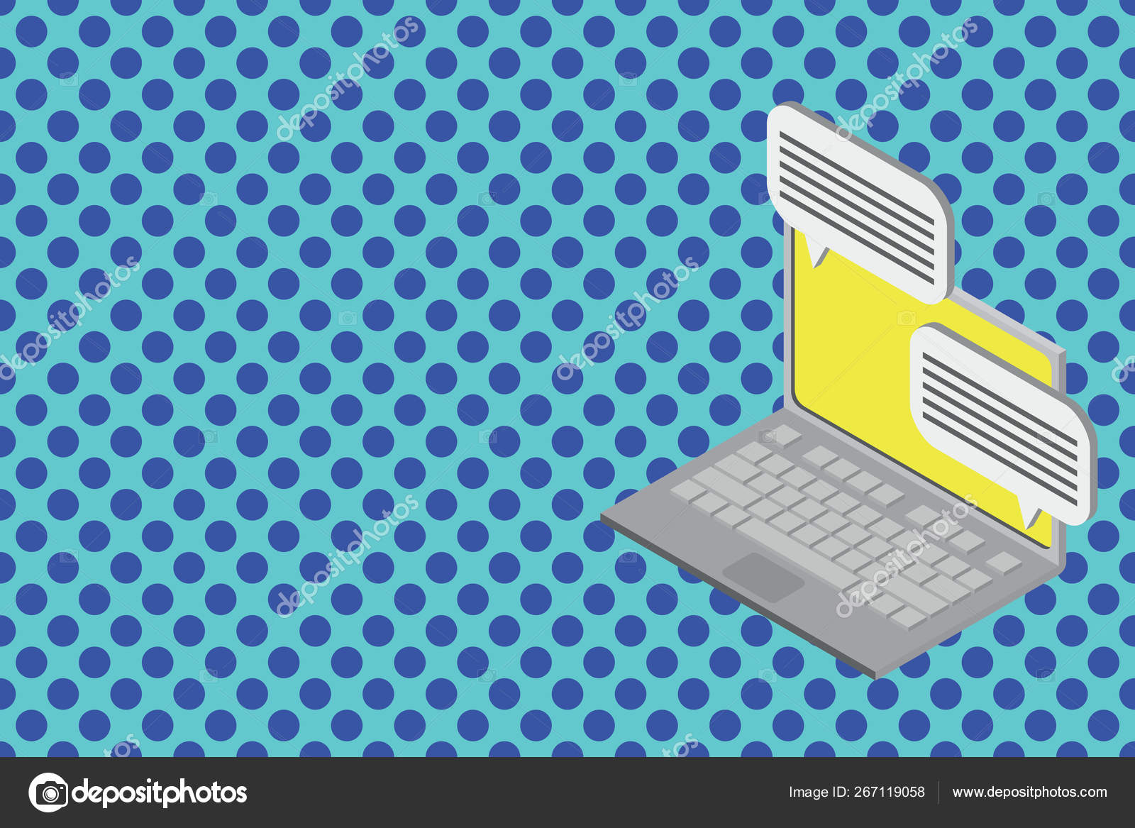 Open laptop receiving messages. Portable computer sending information ...