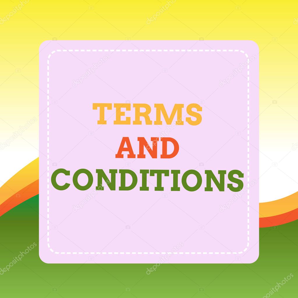 Escritura a mano de texto Términos y condiciones. Concepto que significa reglas que se aplican ...