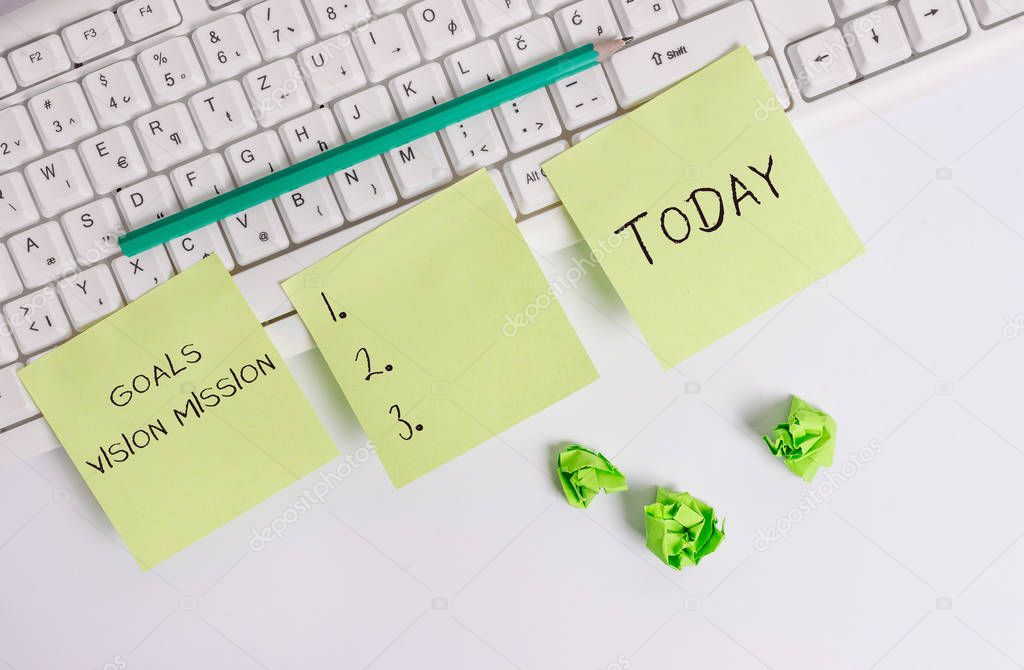 Escritura manual conceptual que muestra la Misión de Visión de Metas ...