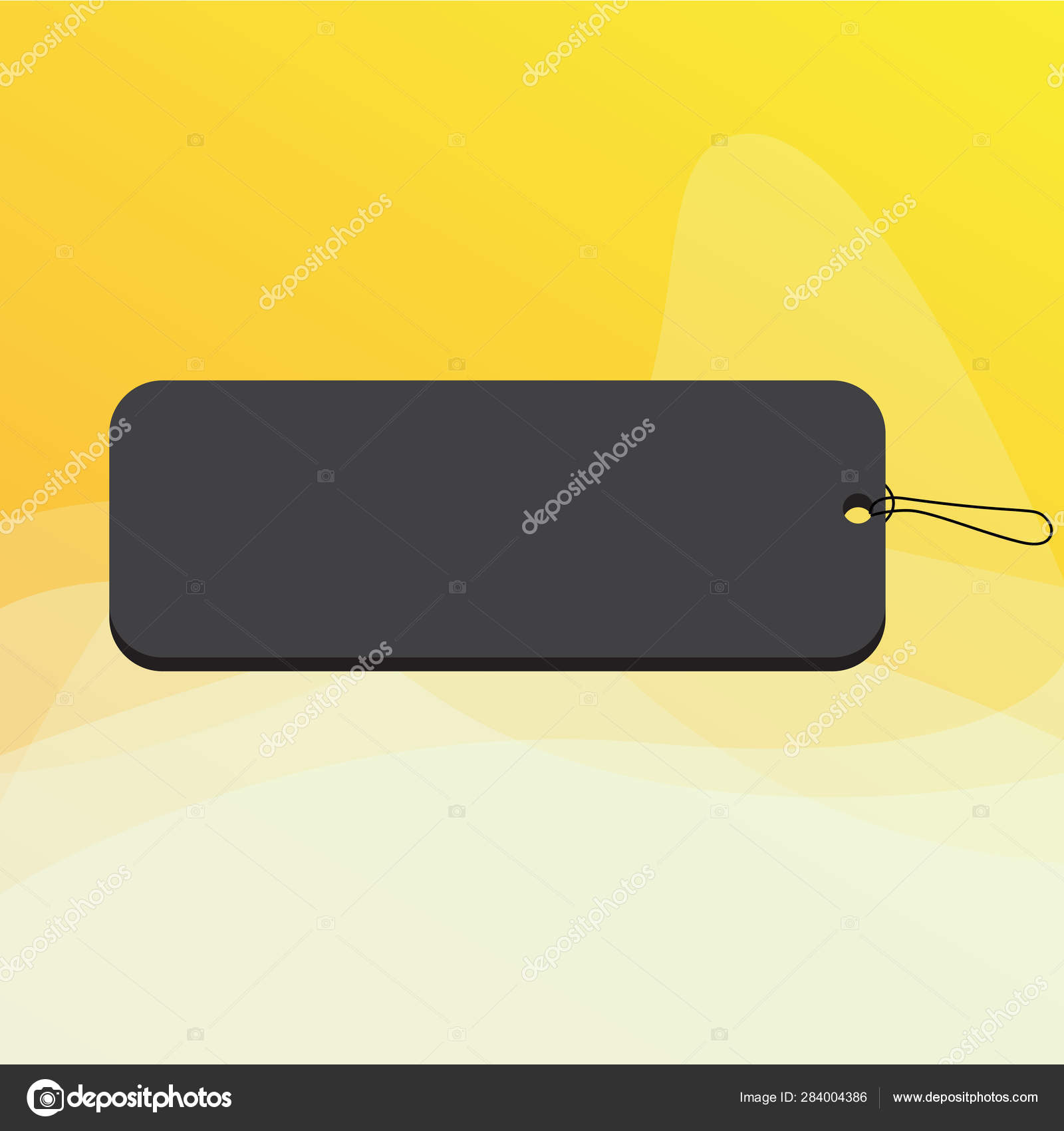 Rectangle shaped empty colored label attached by black string in right ...