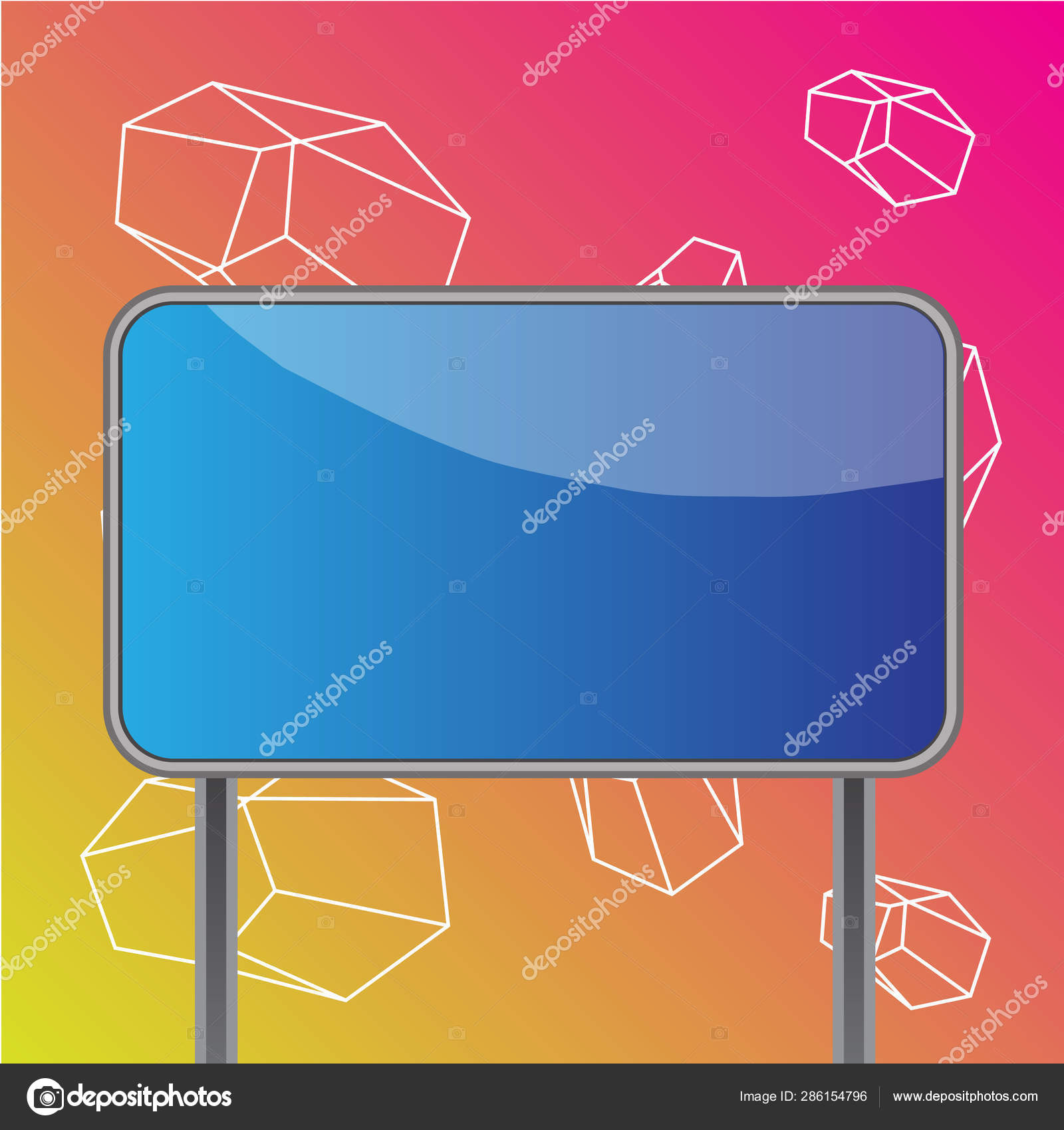 Board attached on the ground by two metallic poles. Colored rectangle ...
