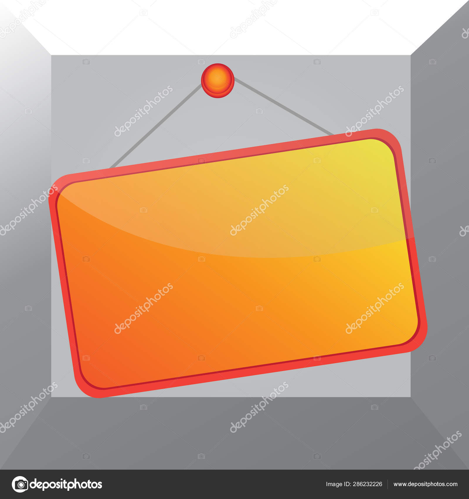 Hanging empty reminder. Colored square shaped note fixed on the surface ...