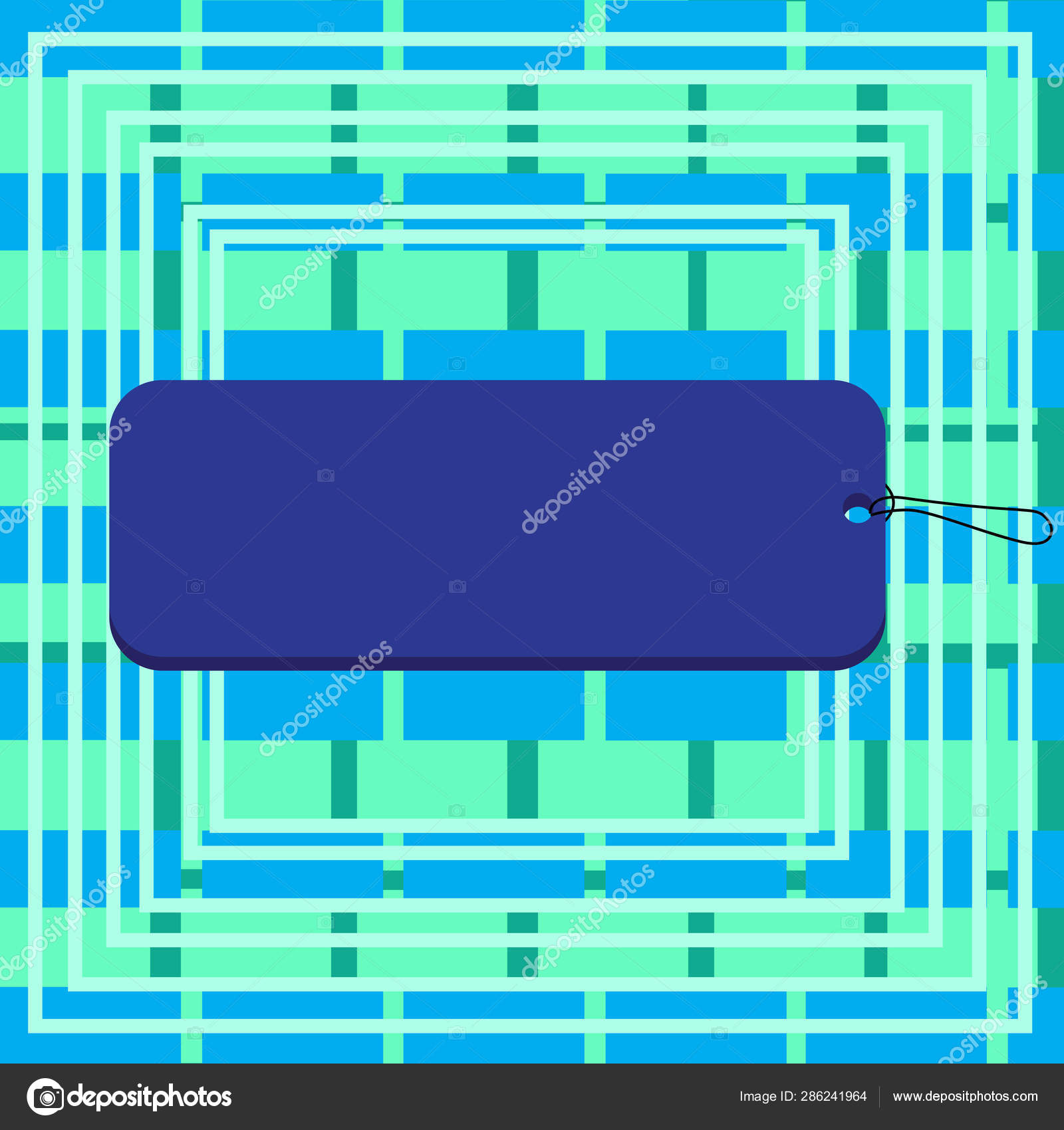 Rectangle shaped empty colored label attached by black string in right ...