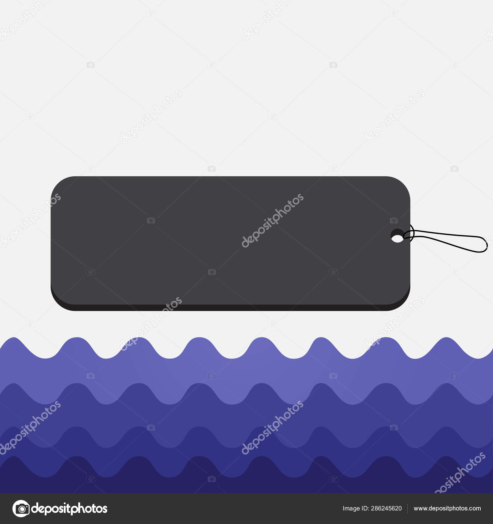 Rectangle shaped empty colored label attached by black string in right ...