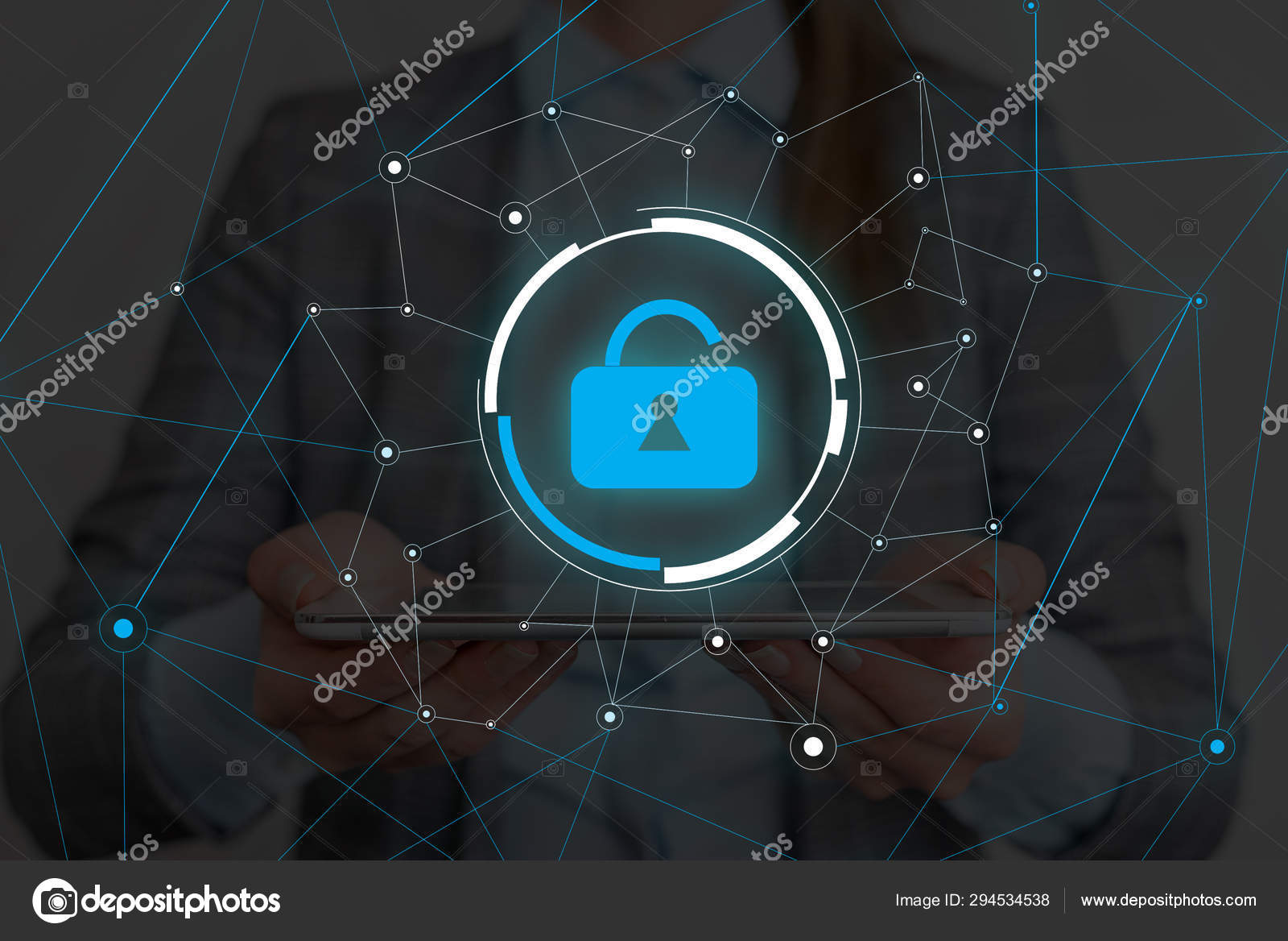 Female human presenting a presentation using the latest sophisticated ...