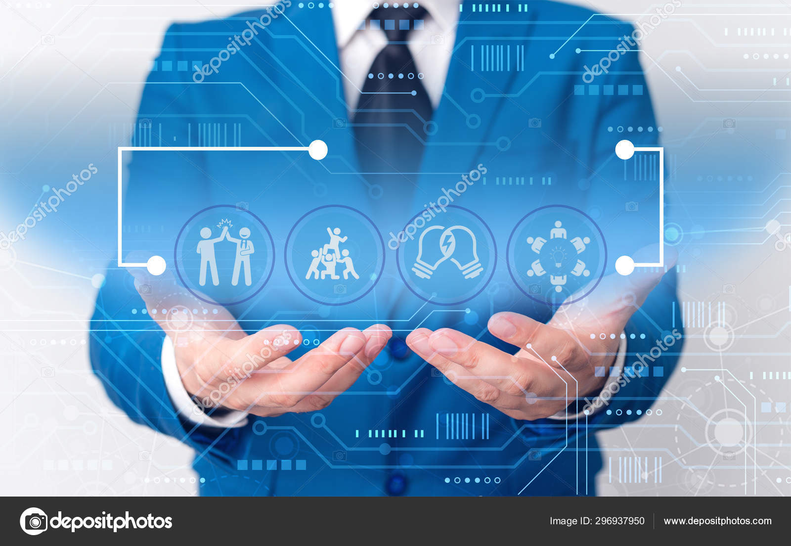 Male human presenting a presentation using the latest sophisticated ...