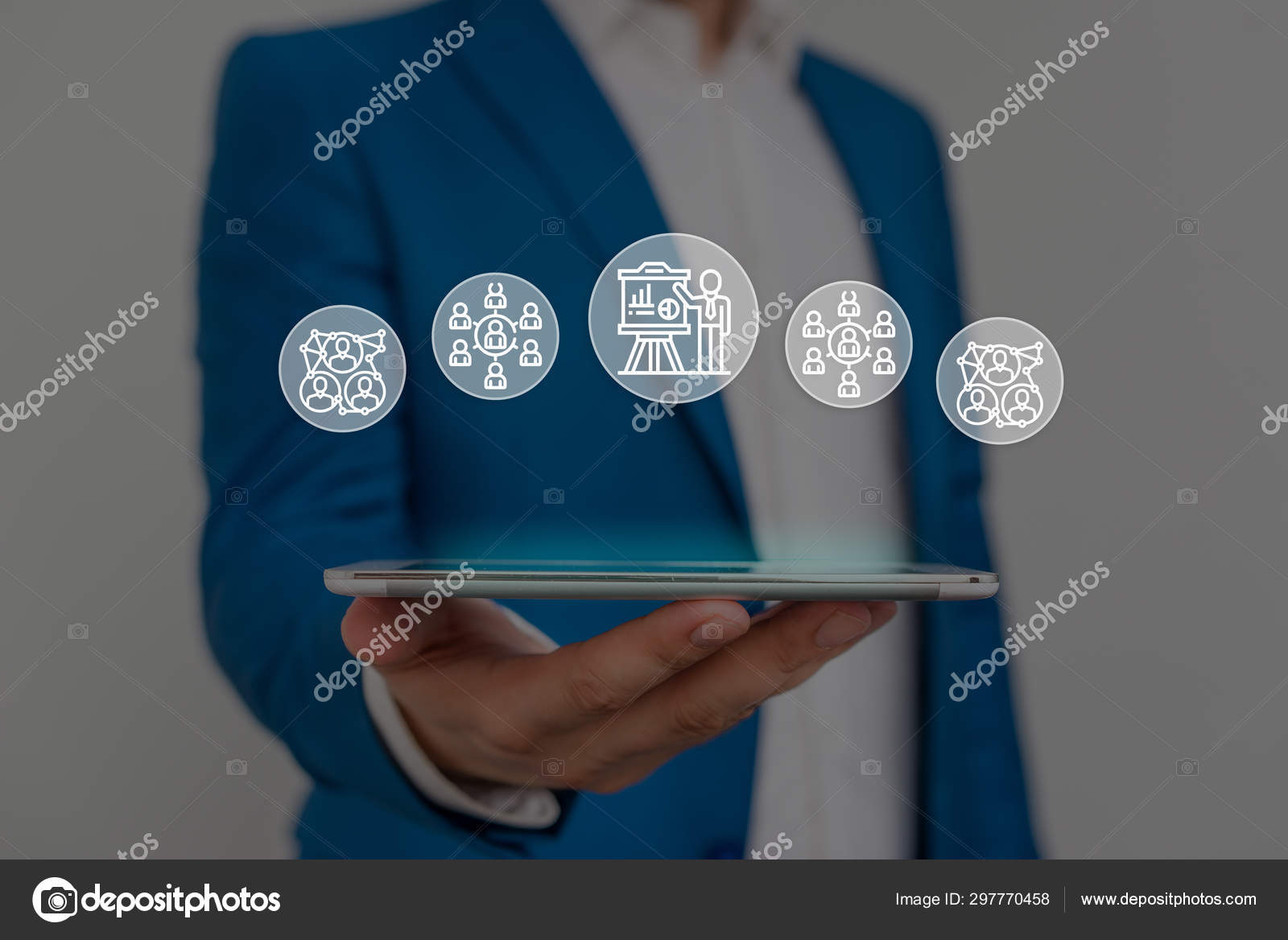 Male human presenting a presentation using the latest sophisticated ...