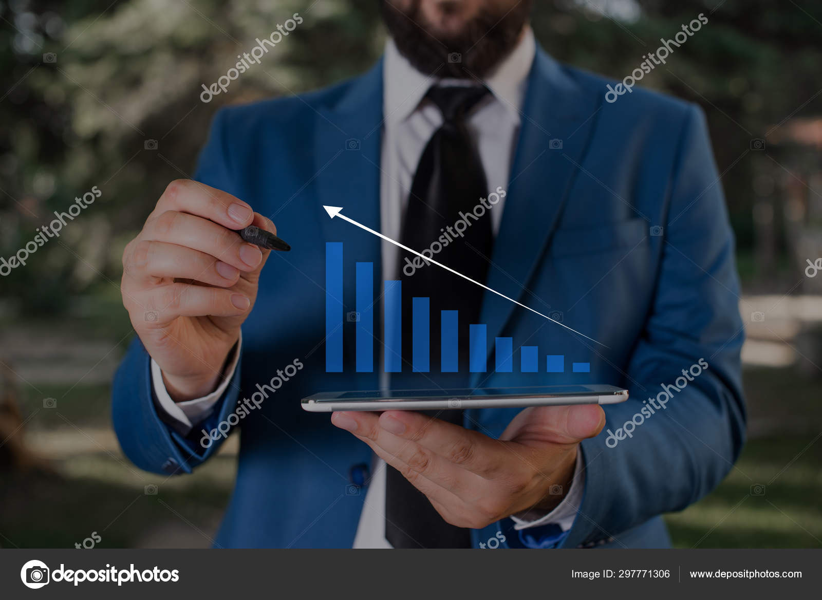 Male human presenting a presentation using the latest sophisticated ...