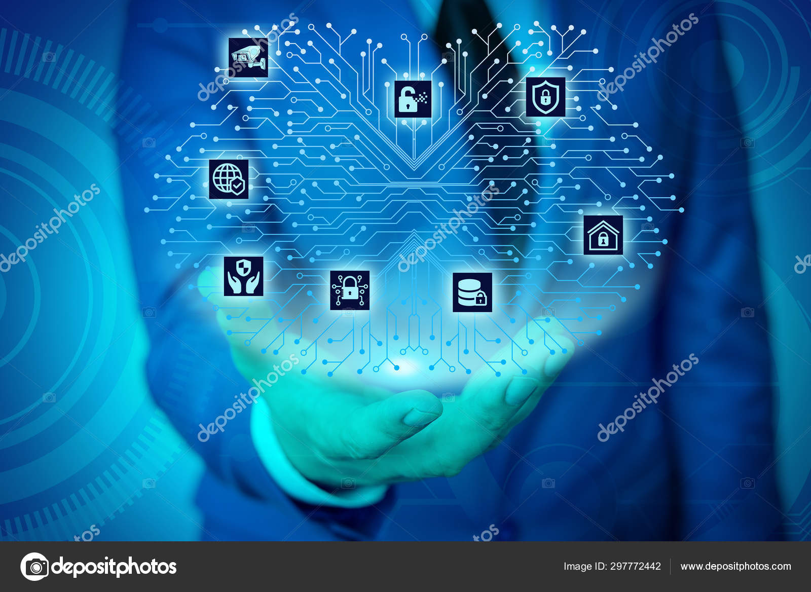 Male human presenting a presentation using the latest sophisticated ...