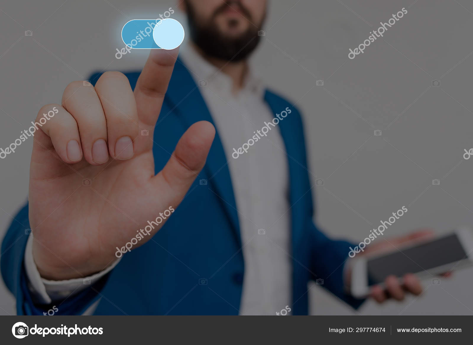Male human presenting a presentation using the latest sophisticated ...