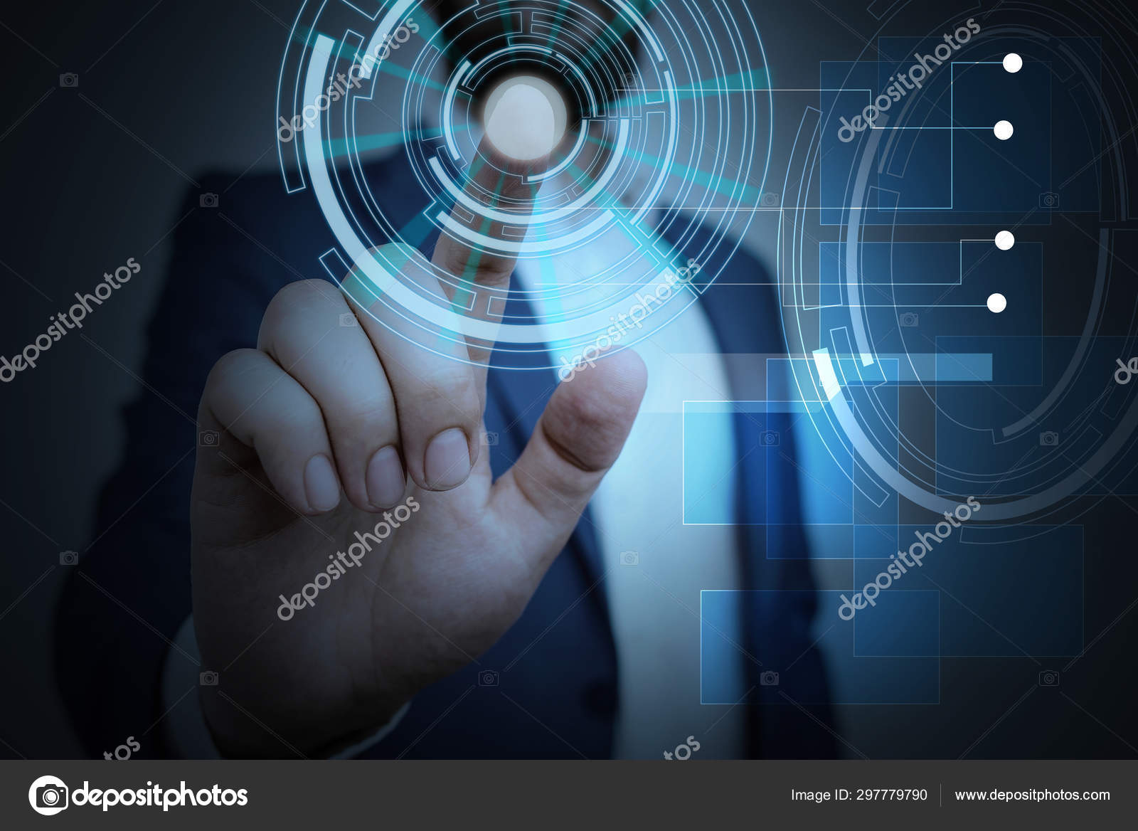 Male human presenting a presentation using the latest sophisticated ...