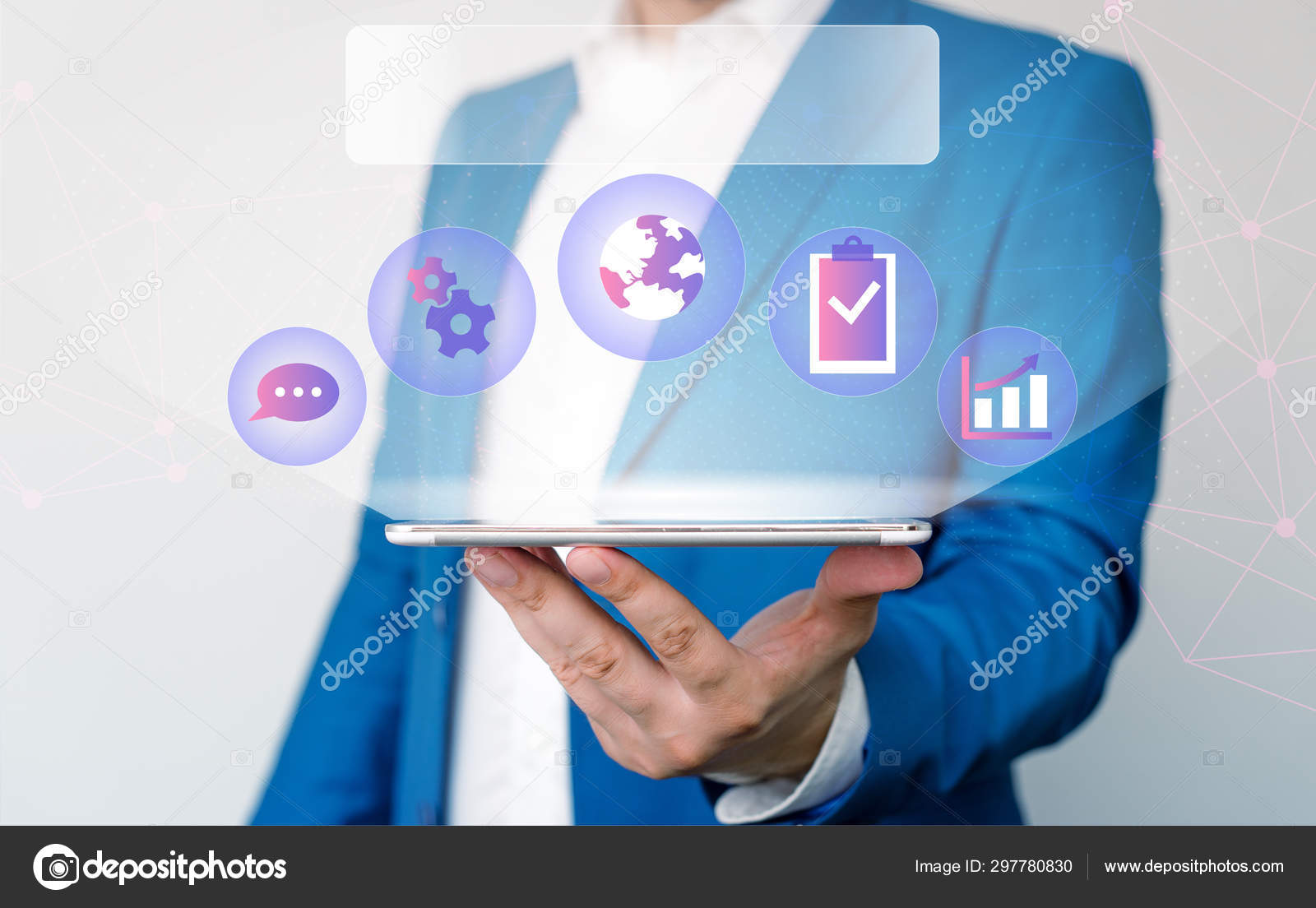 Male human presenting a presentation using the latest sophisticated ...