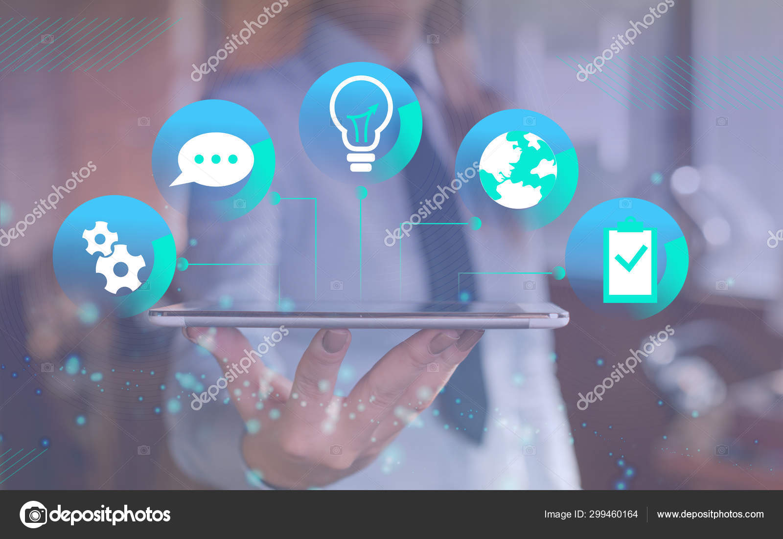 Female human presenting a presentation using the latest sophisticated ...