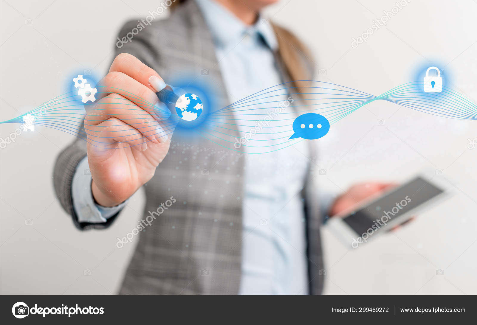 Female human presenting a presentation using the latest sophisticated ...