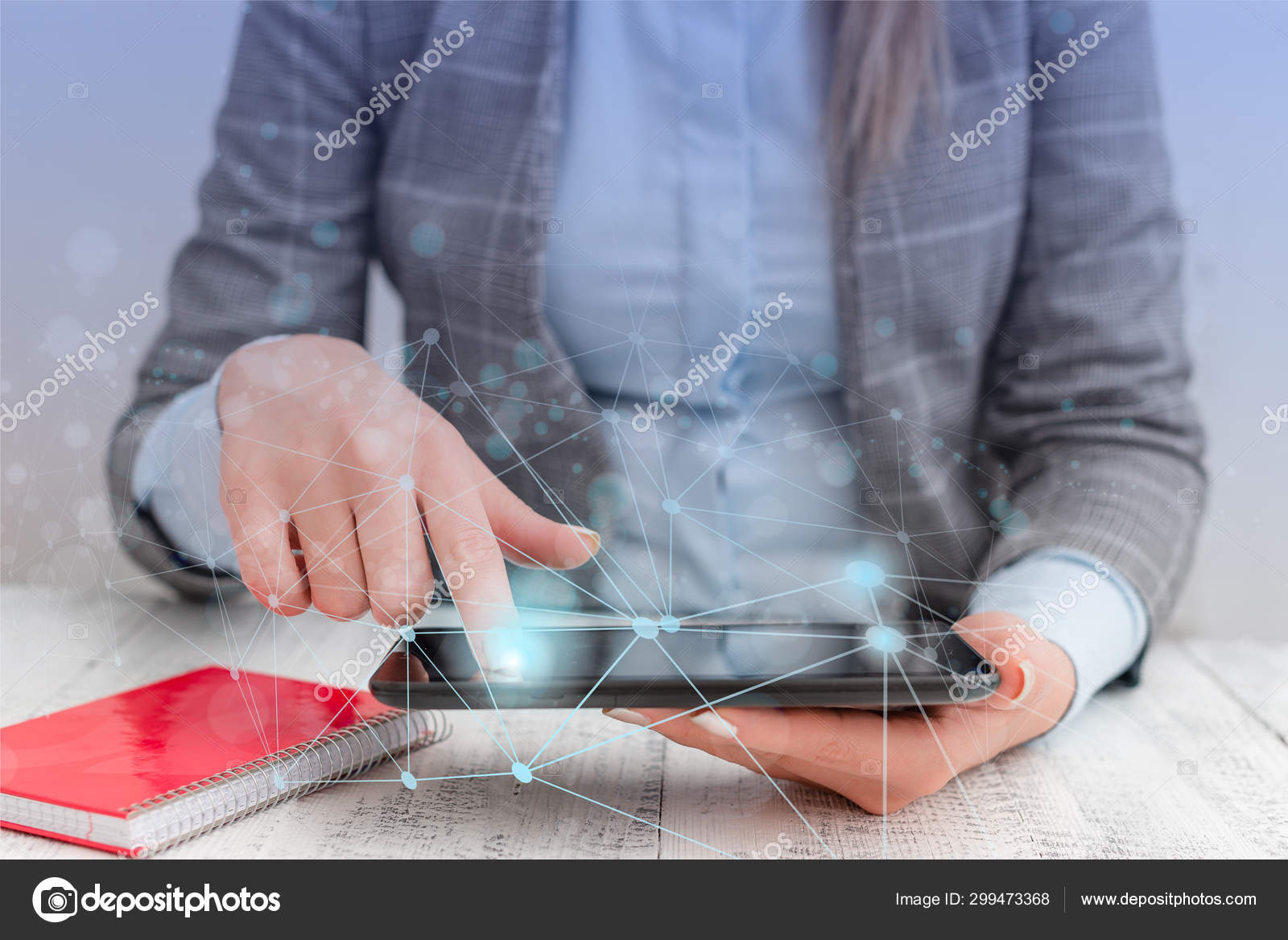 Female human presenting a presentation using the latest sophisticated ...