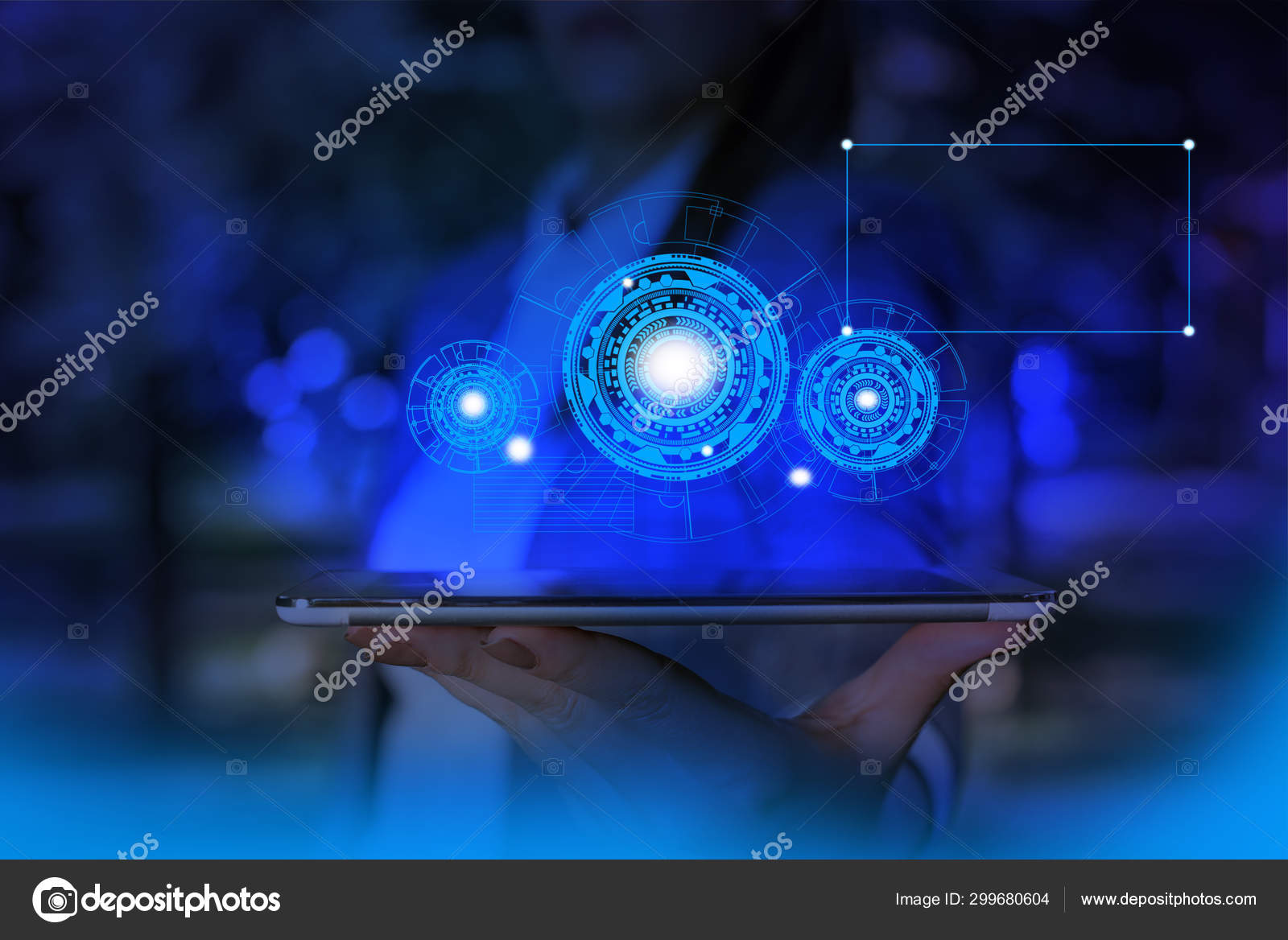 Female human presenting a presentation using the latest sophisticated ...