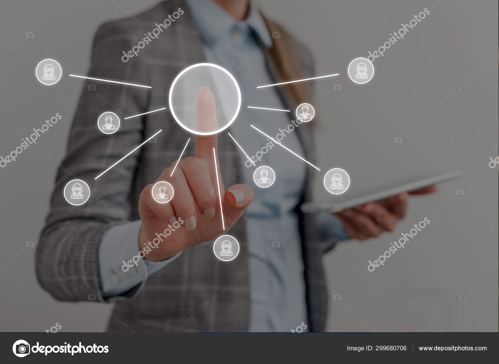 Female human presenting a presentation using the latest sophisticated ...