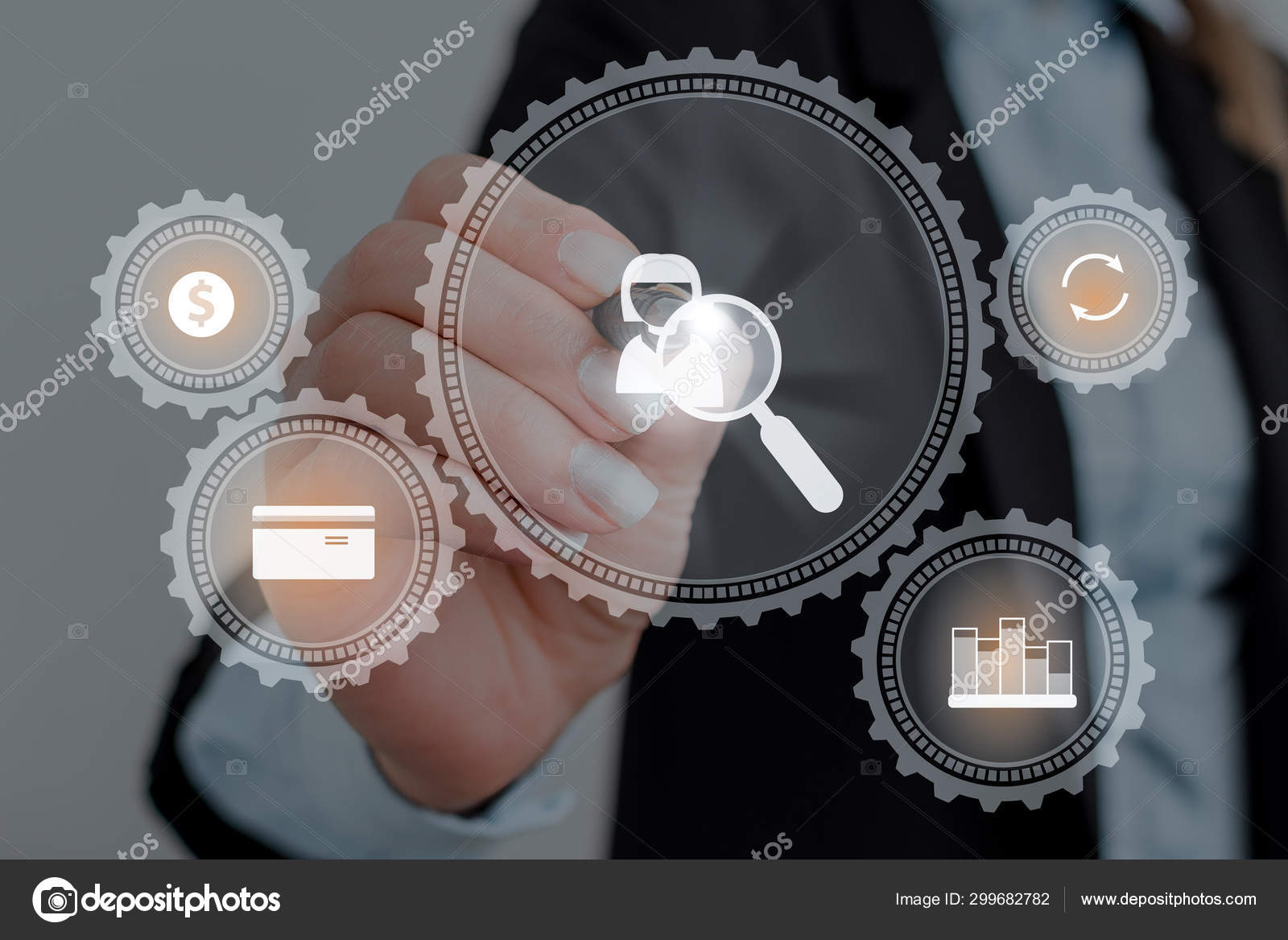 Female human presenting a presentation using the latest sophisticated ...