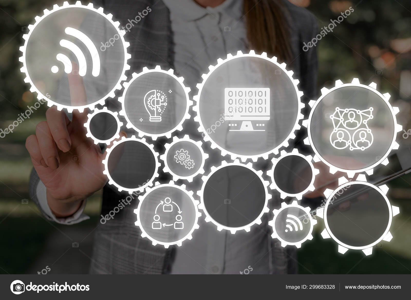 Female human presenting a presentation using the latest sophisticated ...