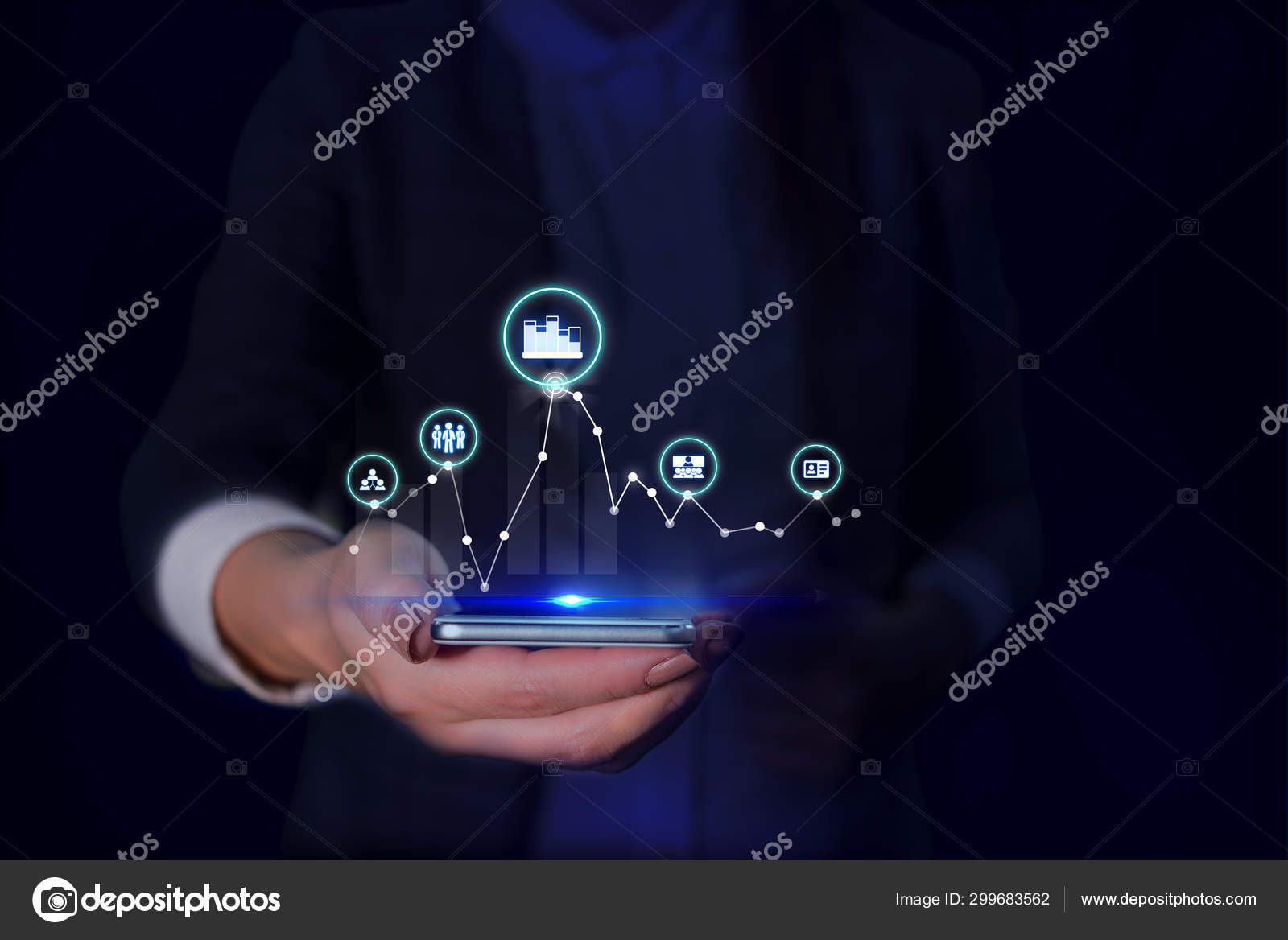 Female human presenting a presentation using the latest sophisticated ...