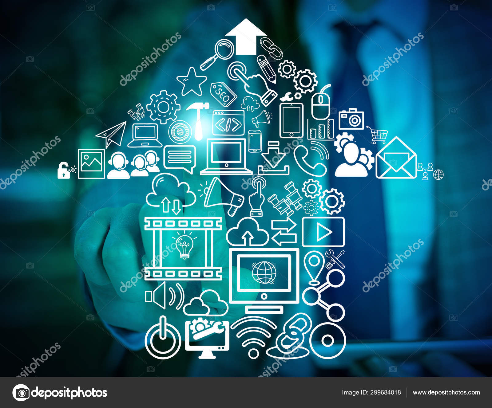 Female human presenting a presentation using the latest sophisticated ...