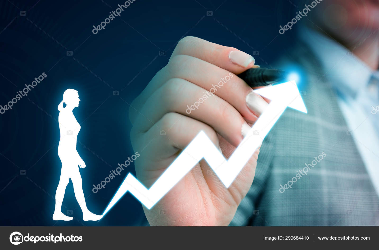 Female human presenting a presentation using the latest sophisticated ...