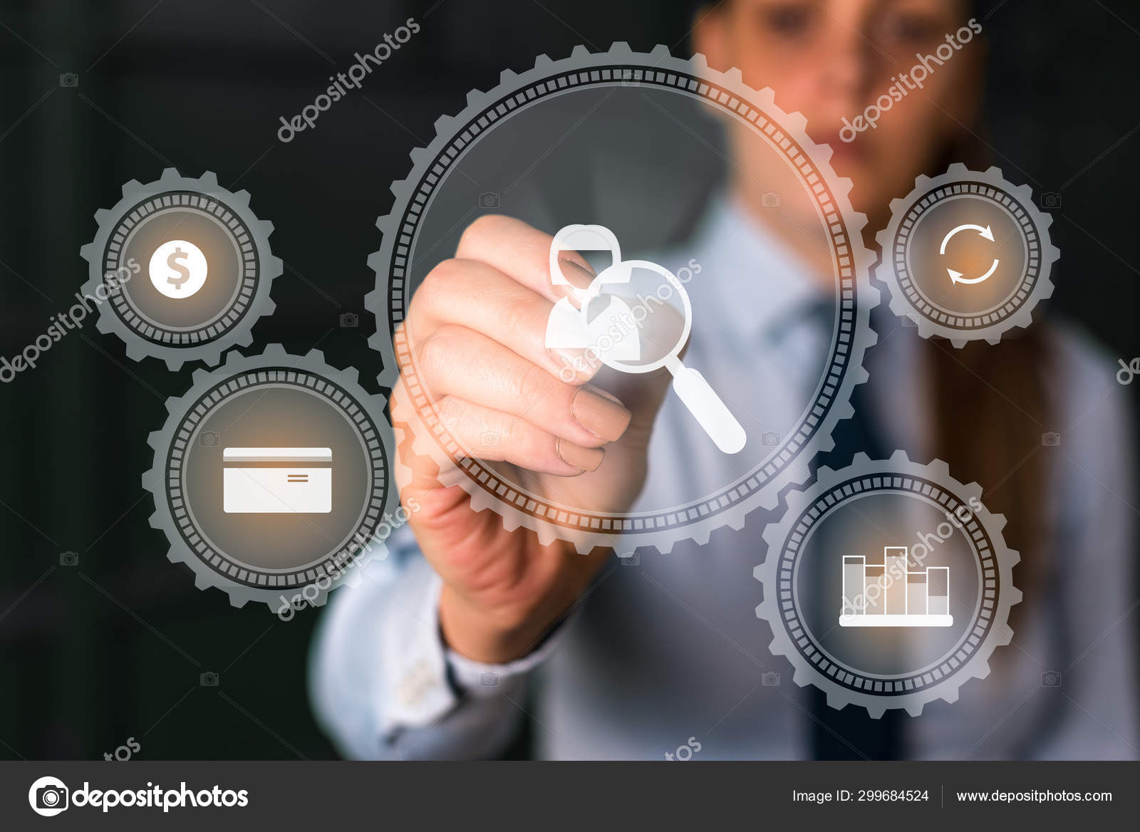 Female human presenting a presentation using the latest sophisticated ...