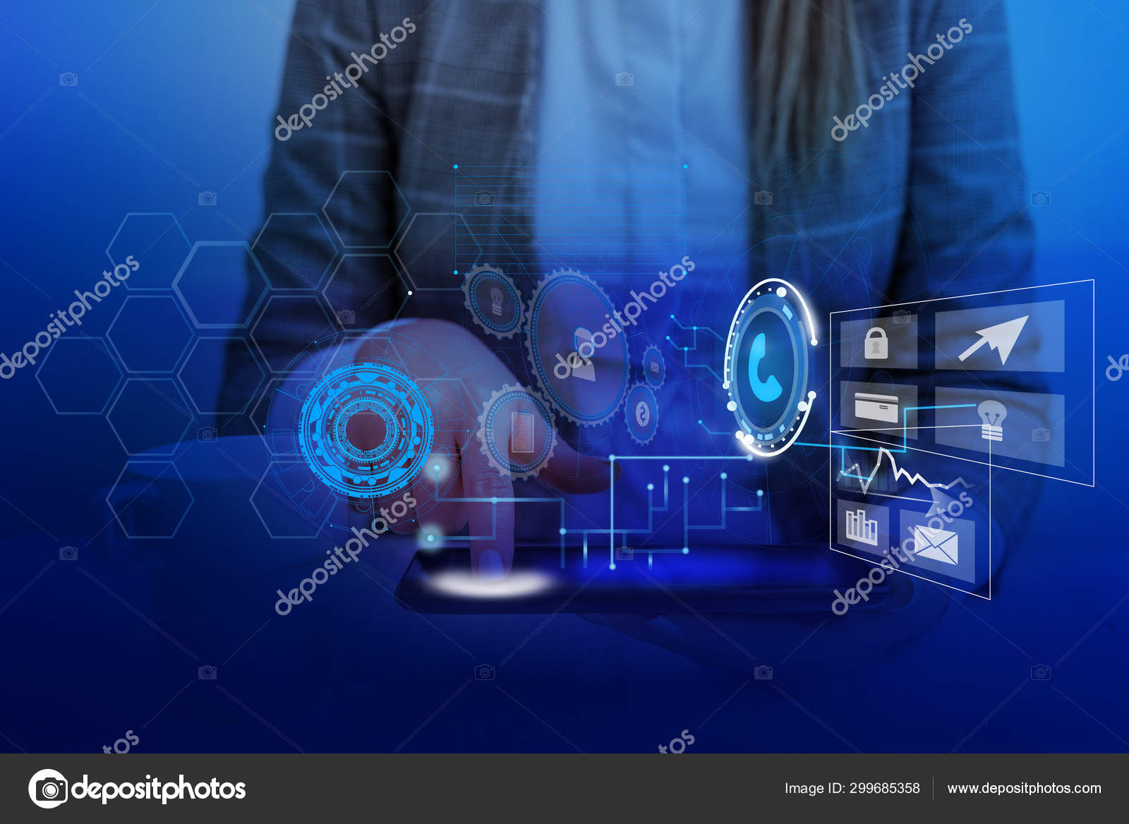 Female human presenting a presentation using the latest sophisticated ...