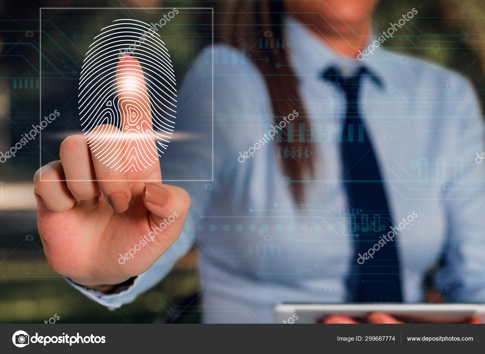 Female human presenting a presentation using the latest sophisticated ...