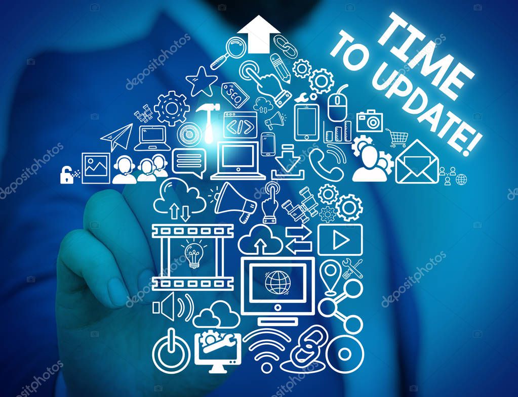 Texto de escritura a mano Tiempo para actualizar. Concepto que ...