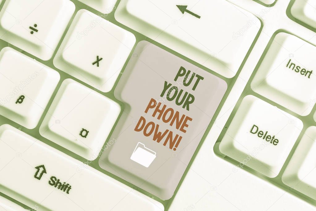 Texto de escritura a mano Deja tu teléfono. Concepto que significa ...