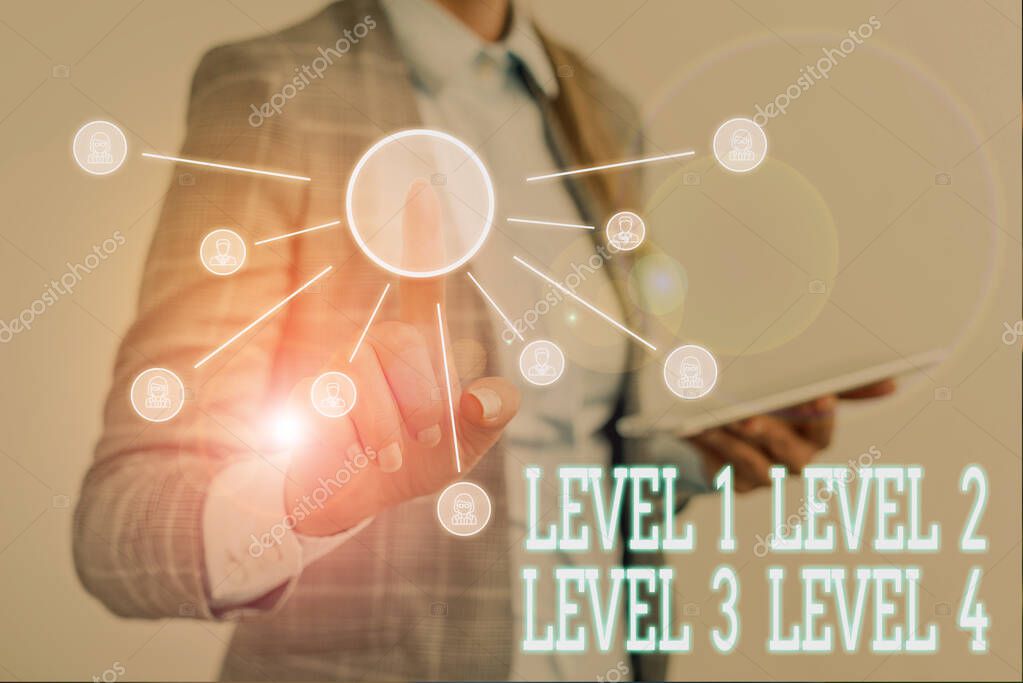 Escritura manual conceptual que muestra los niveles 1, 2, 3 y 4.Texto ...