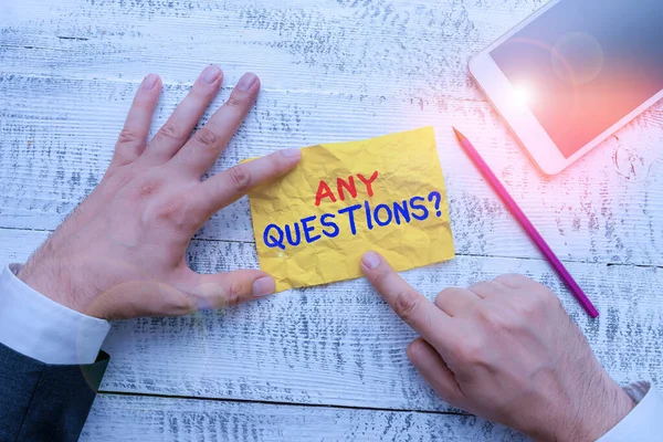 Word writing text Any Questions Question. Business concept for you say ...